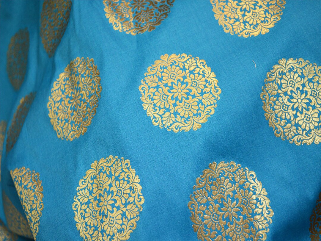Turquoise Brocade by the Yard Fabric Wedding Dresses Banarasi - Etsy