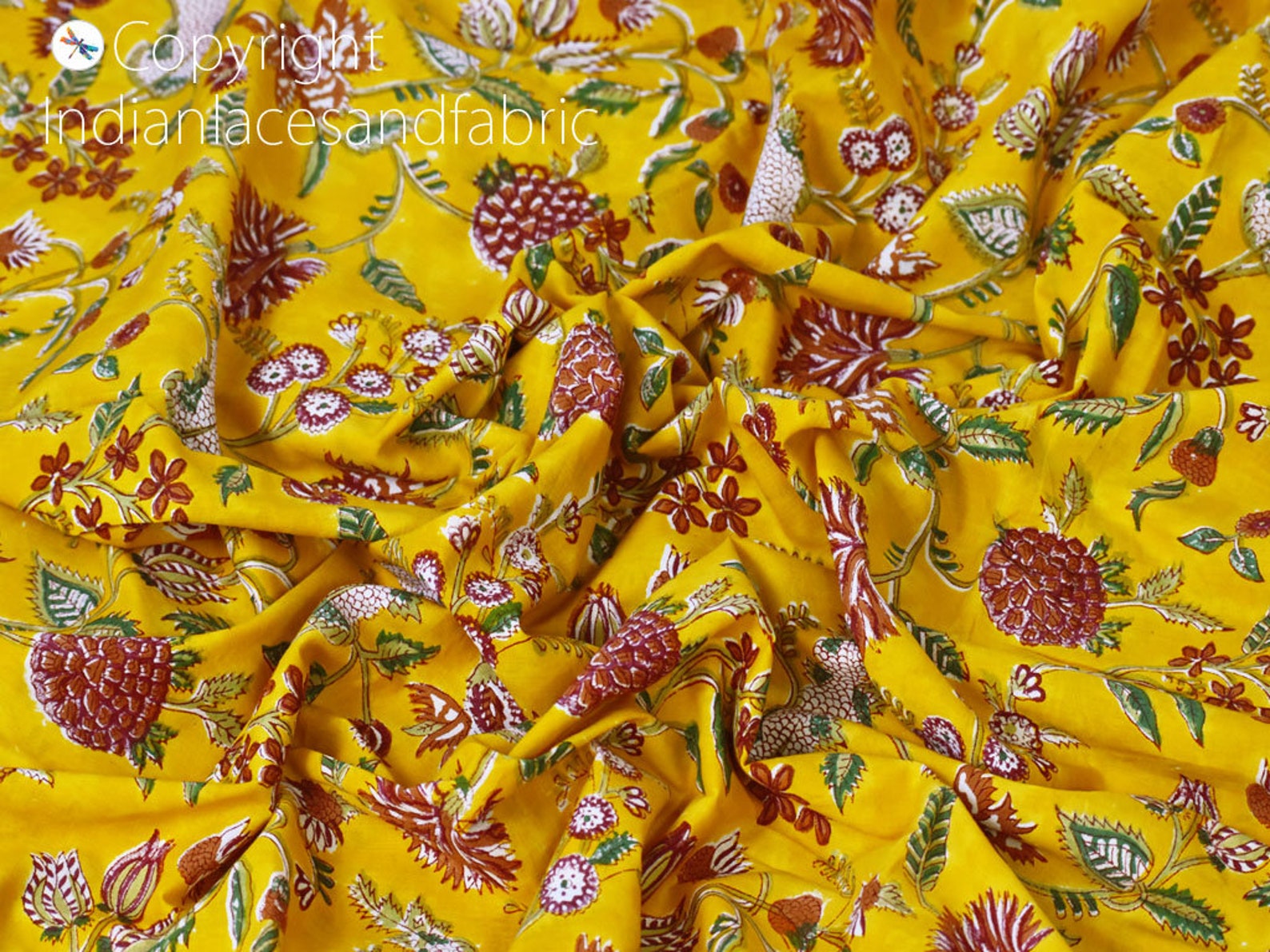 Yellow Indian Hand Block Print Soft Cotton Fabric by the Yard - Etsy