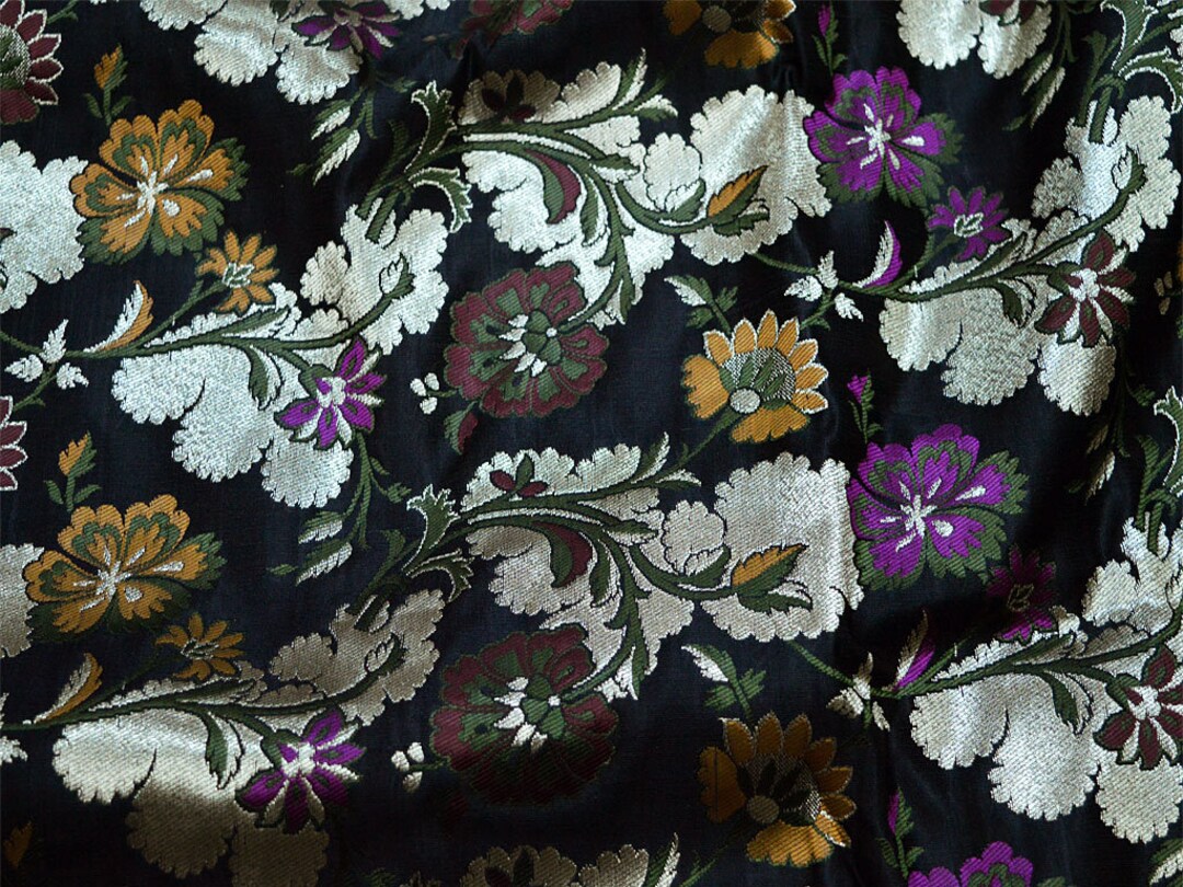 Indian Banaras Wedding Dress Fabric Black Silk Brocade by the Yard ...