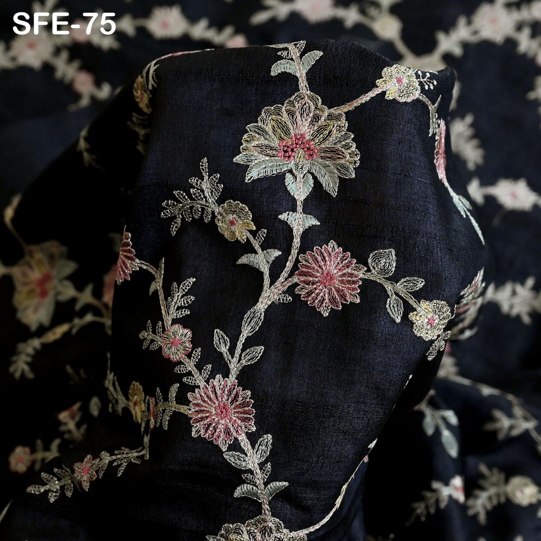 Pure Tussar Silk Embroidery Fabric by the Yard Indian Embroidered Raw ...