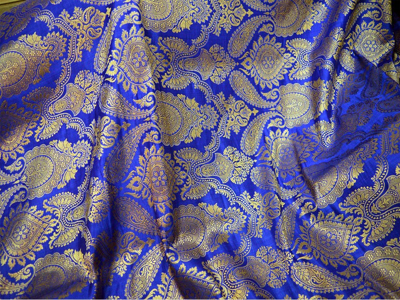 Brocade by the Yard Indian Royal Blue Brocade Wedding Dress - Etsy