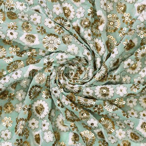 Mint Indian Embroidered Fabric by the Yard Georgette - Etsy
