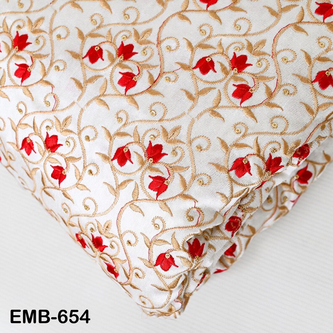 White Embroidered Fabric by the Yard Sewing DIY Crafting Embroidery ...