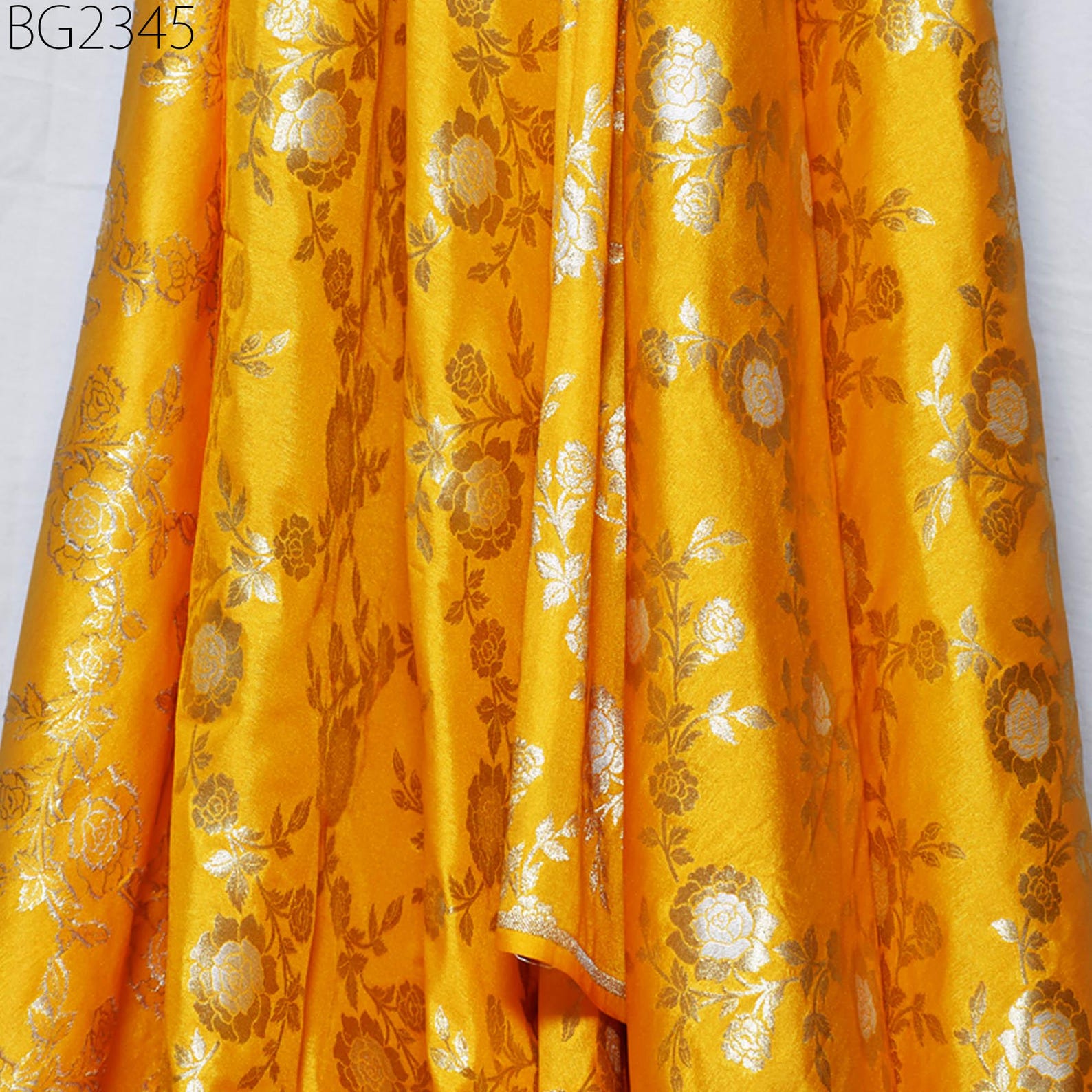 Indian Yellow Brocade by the Yard Banarasi Wedding Dresses Costumes ...