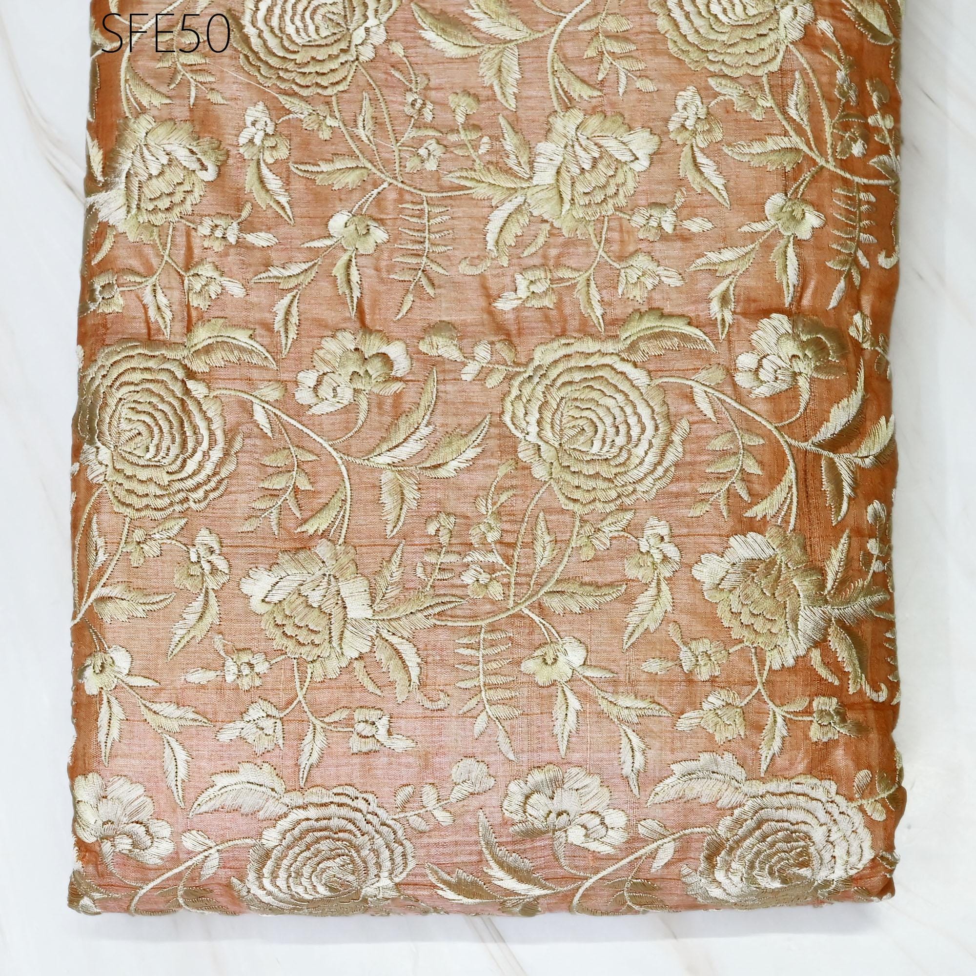 Pure Tussar Silk Embroidered Fabric by the Yard Indian Embroidery Raw ...