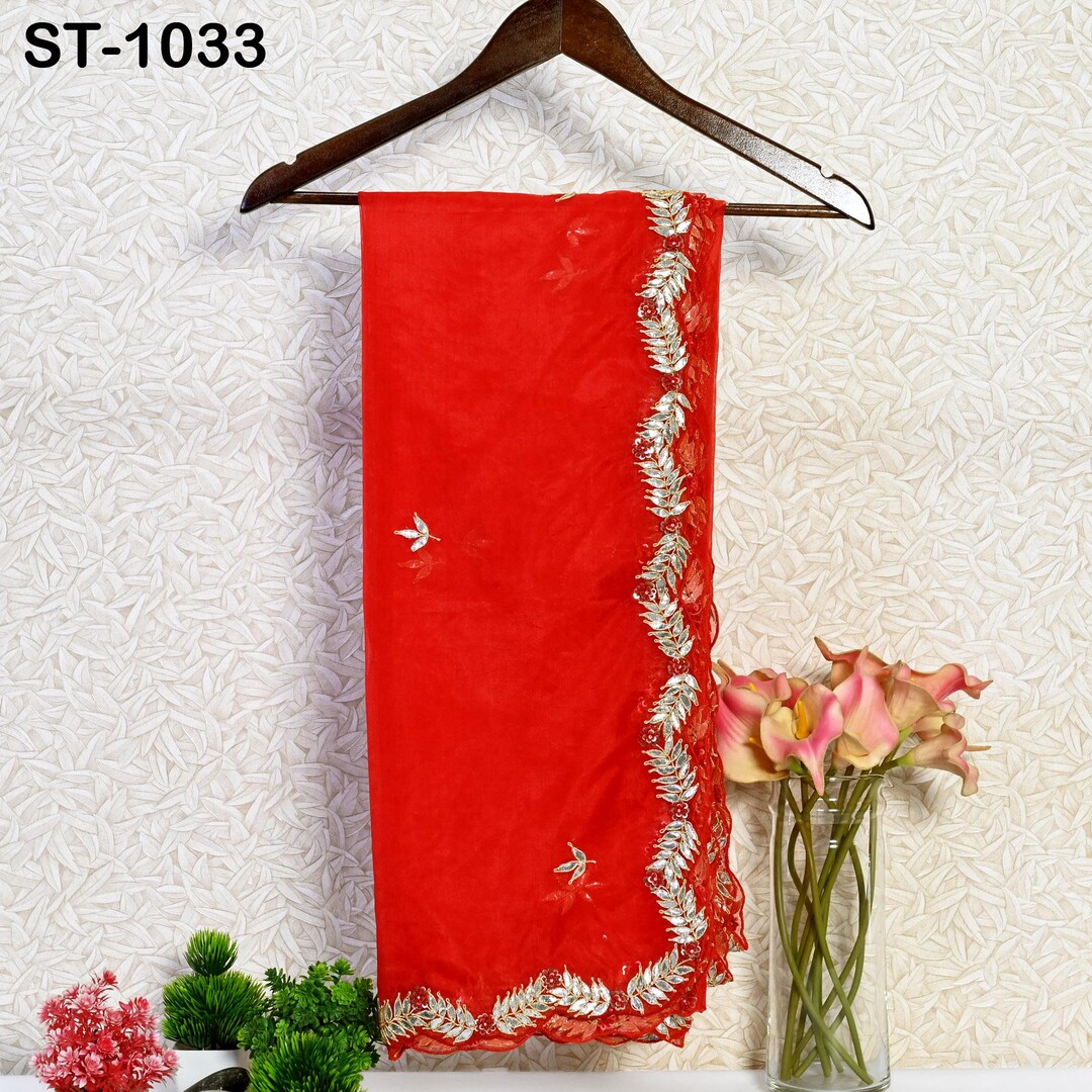 Red Gotta Patti Dupatta Hand Embroidery Organza Custom Designer Bridal ...