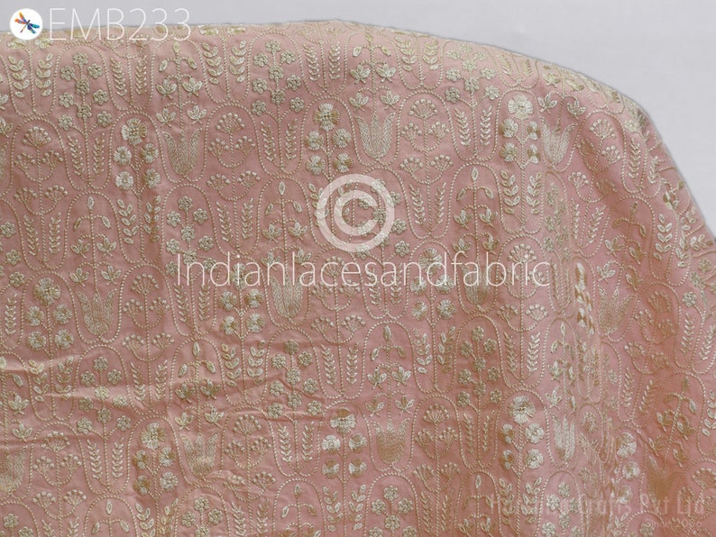 Pink Embroidered Cotton Fabric by the Yard Indian Embroidery - Etsy