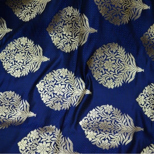 Blue Gold Brocade Banarasi Brocade Fabric by the Yard Banaras - Etsy