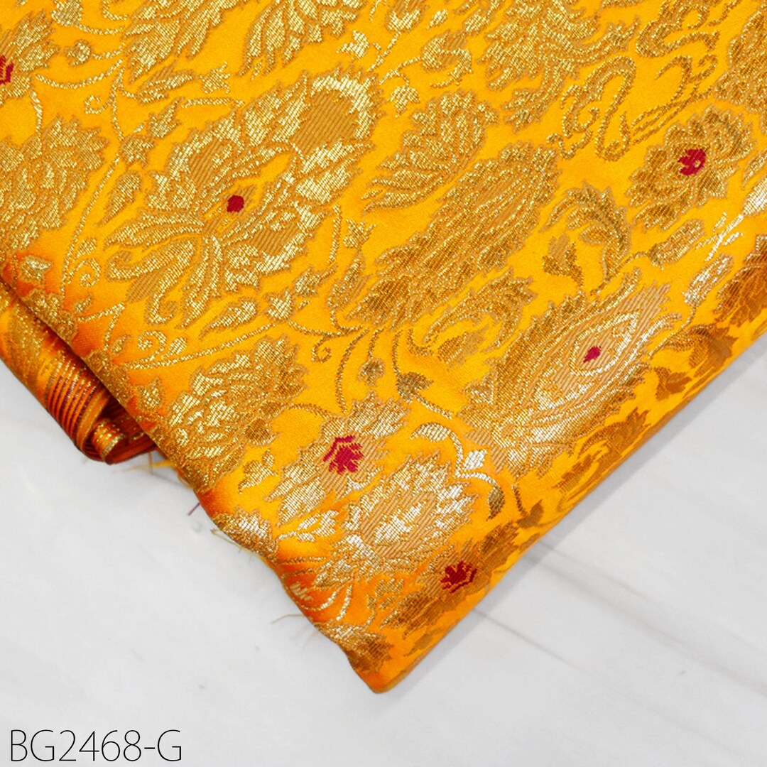Yellow Brocade Fabric by the Yard Indian Banarasi Wedding Dress ...