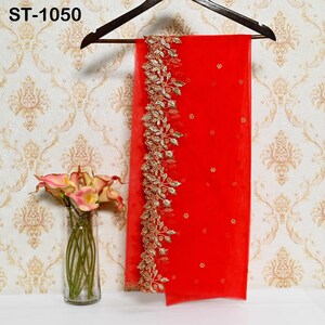 Red Net Designer Dupatta, Embroidered Indian Wedding Stole Bridal Veil ...