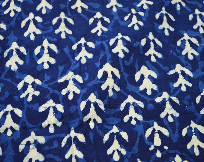 Floral Indigo Blue Indian Hand Block Printed Quilting Cotton Fabric by ...