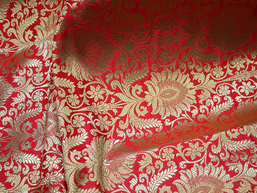 Coral Red Brocade Fabric by the Yard for Jacket Banarasi - Etsy