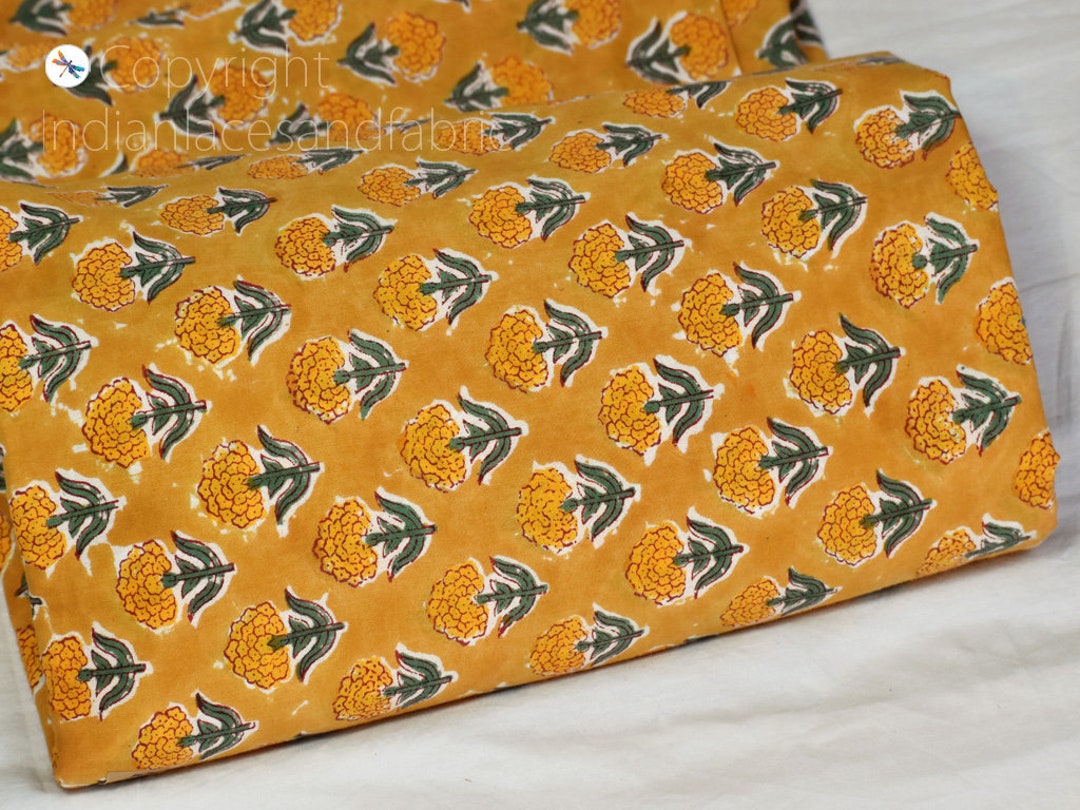 Indian Hand Block Print Cotton Fabric Yardage Stamped Soft Summer Dress ...