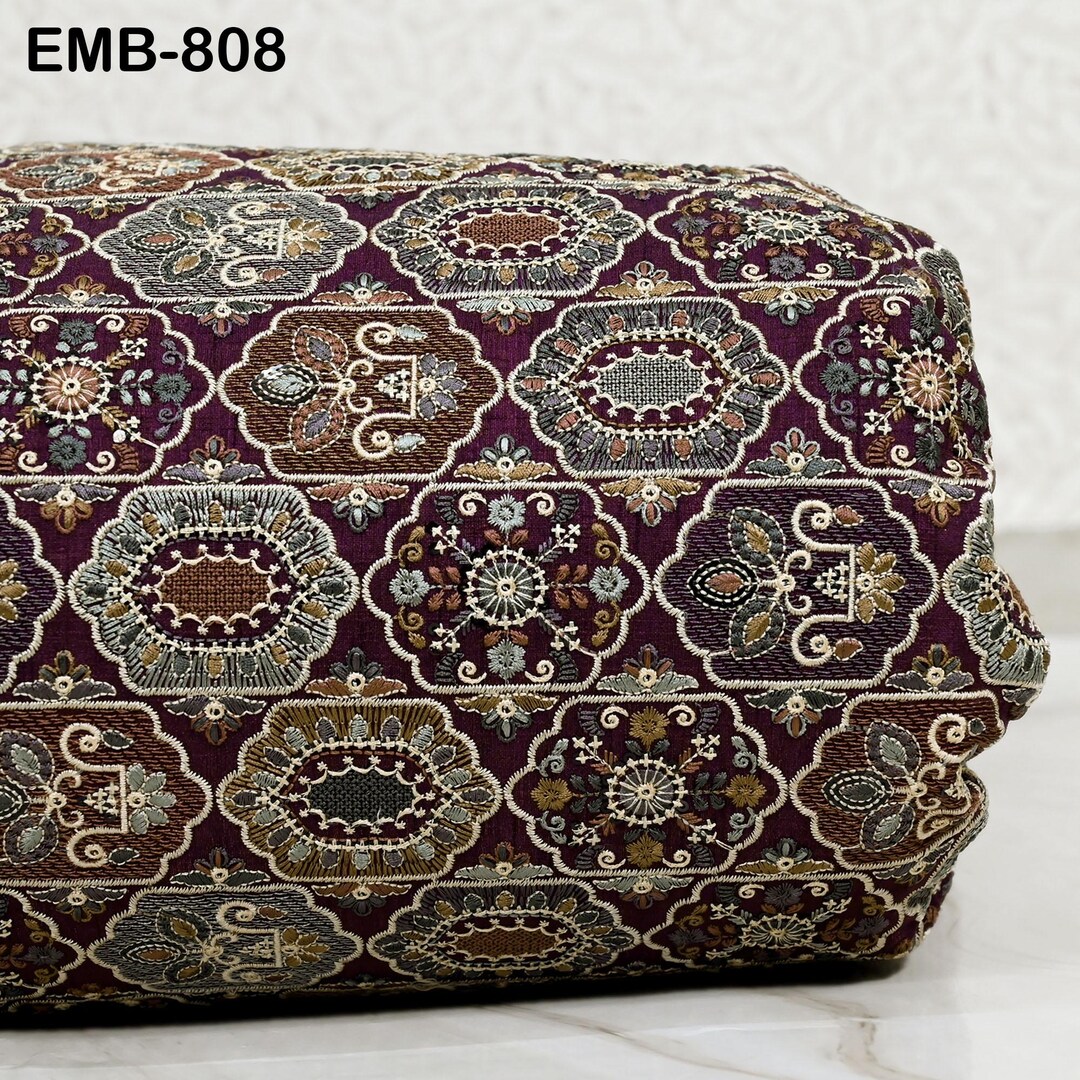 Burgundy Embroidered Fabric by the Yard Sewing Crafting Embroidery ...