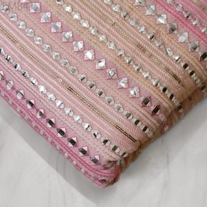 Buy Pink Indian Embroidered Fabric by the Yard Georgette Embroidery ...