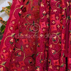 Red Indian Embroidered Fabric by the Yard Georgette Embroidery - Etsy