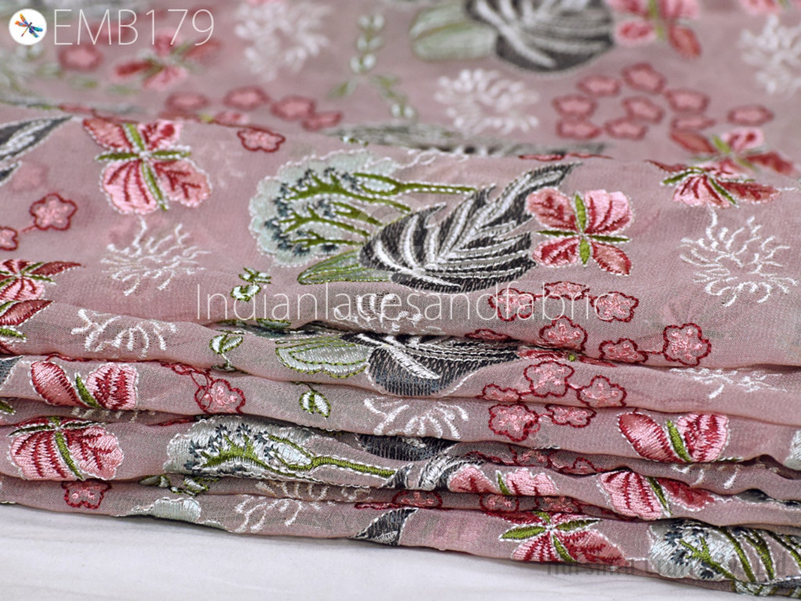 Dusty Pink Indian Embroidered Fabric by Yard Georgette - Etsy