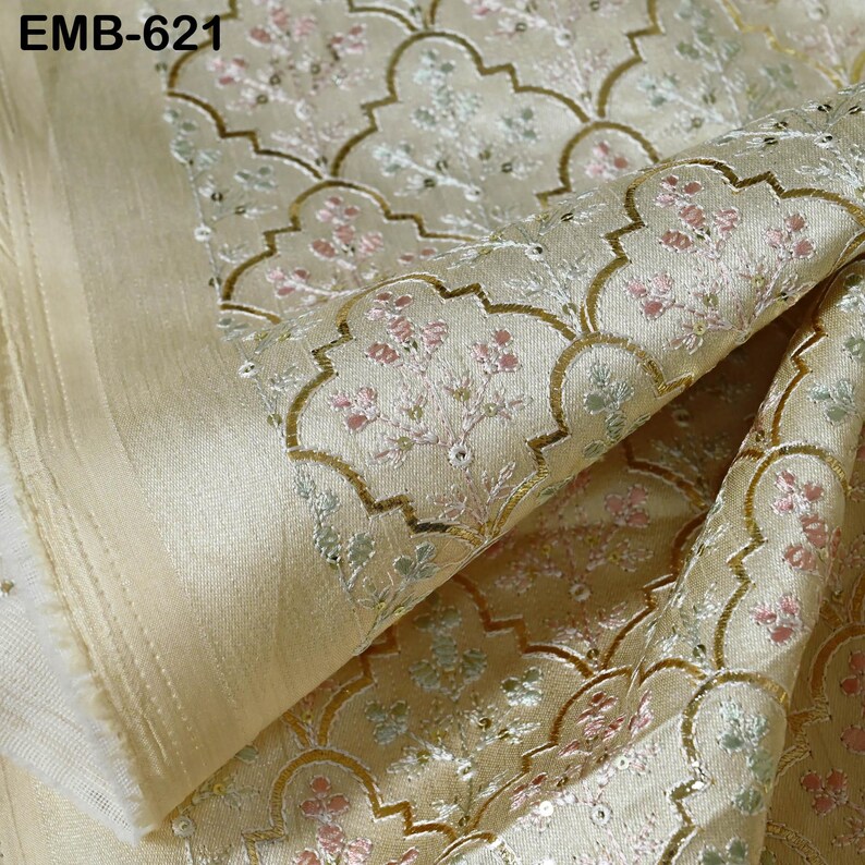 Buy Ivory Embroidered Fabric by the Yard Sewing DIY Crafting Embroidery ...