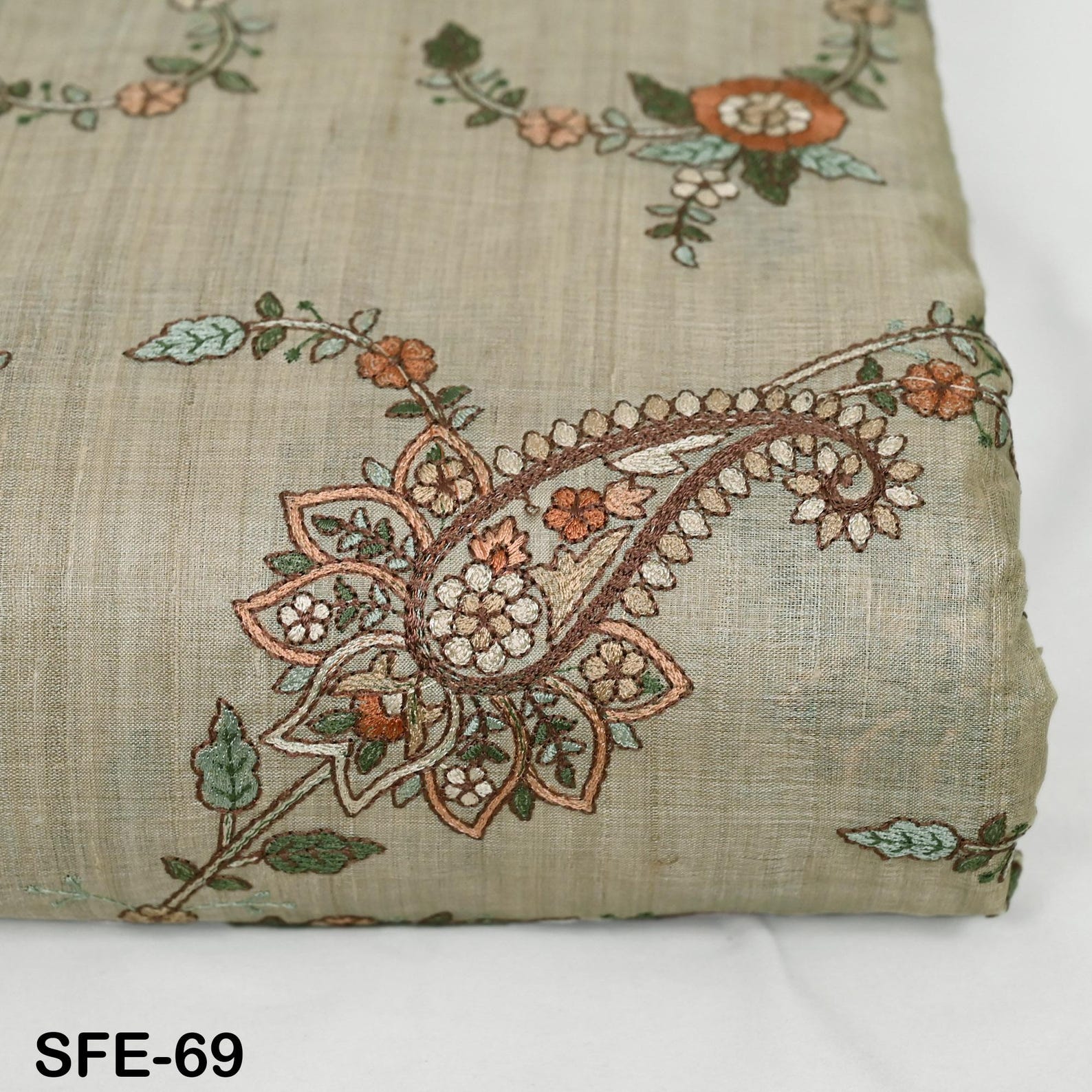 Pure Tussar Silk Embroidered Fabric by Yard Indian Embroidery Raw Silk ...