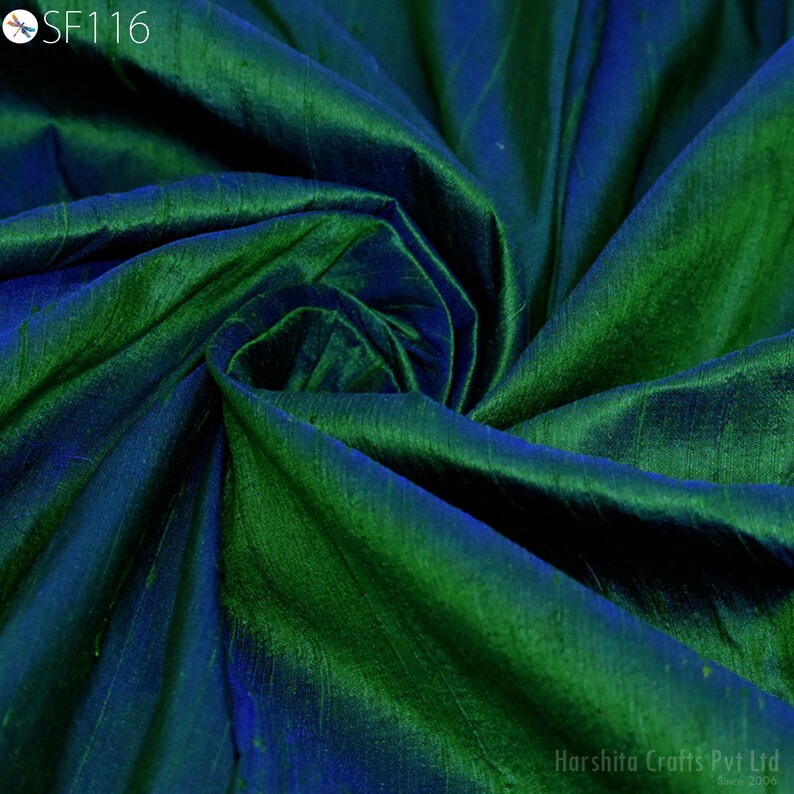 Peacock Green Indian Pure Dupioni Silk Raw Silk Fabric by the Yard ...