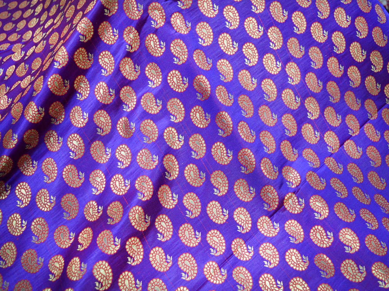 Blue Brocade Fabric by the Yard Banarasi Wedding Dress Indian | Etsy