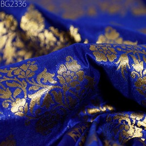 Royal Blue Brocade Fabric by the Yard Wedding Dress Jackets Indian ...