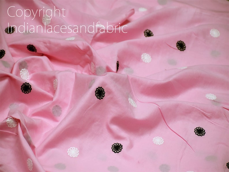 Indian Pink Embroidered Cotton Fabric by the Yard Embroidery - Etsy
