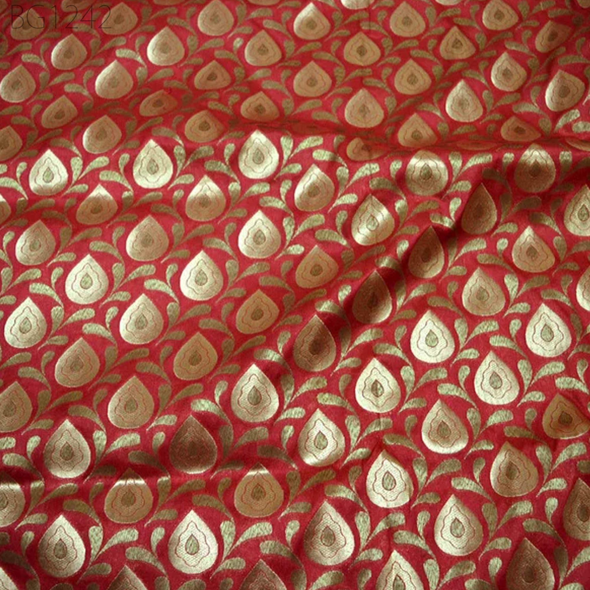 Red Brocade Fabric by the Yard Wedding Dress Banarasi Brocade Fabric ...