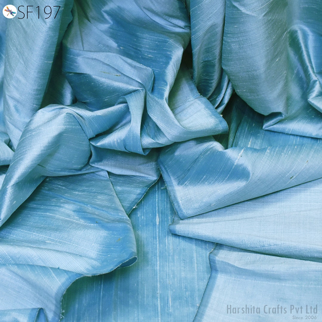 Iridescent Blue White Pure Dupioni Silk Fabric by Yard Wedding Prom ...
