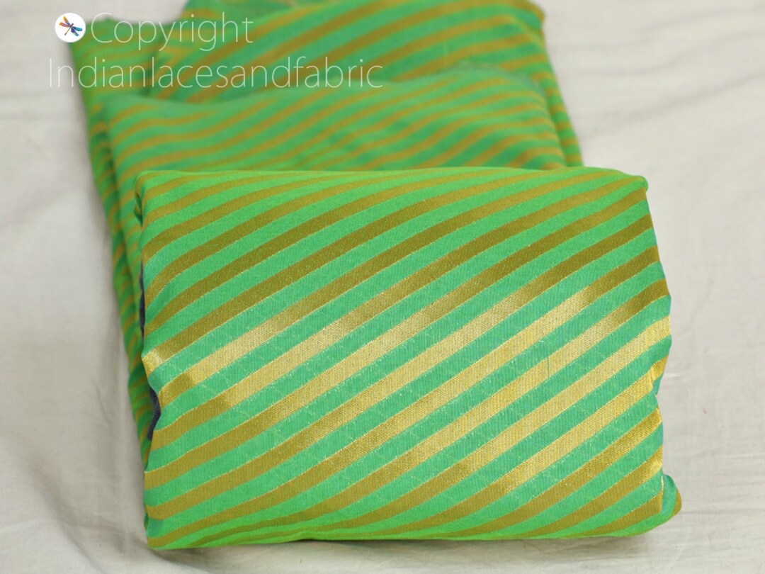 Mint Green Indian Brocade by the Yard Diagonal Stripes Banarasi Benarse ...