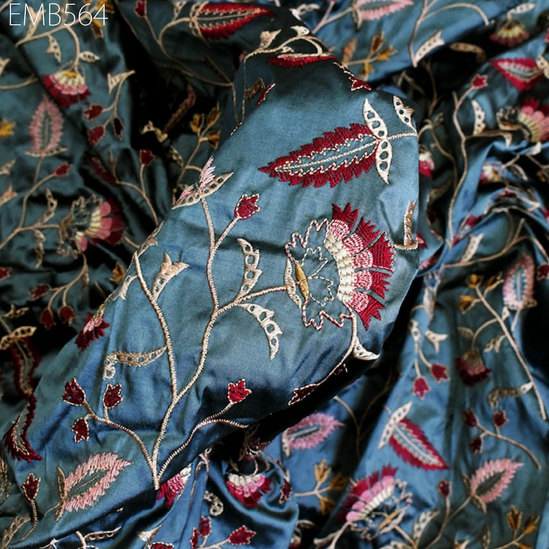 Embroidered Silk Fabric - Etsy