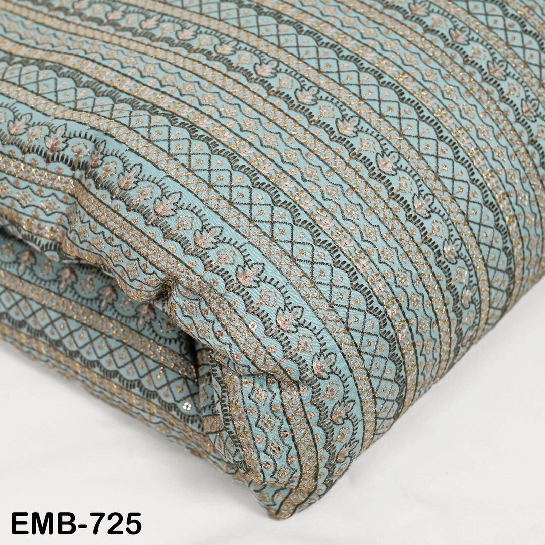 Green Embroidered Fabric by the Yard Sewing Crafting Embroidery Regency ...