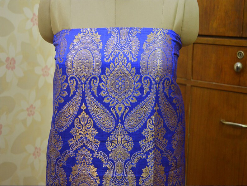 Brocade by the Yard Indian Royal Blue Brocade Wedding Dress - Etsy
