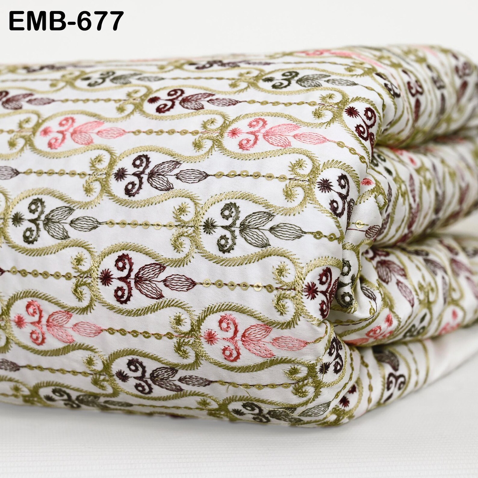 Buy Ivory Embroidered Fabric by the Yard Sewing DIY Crafting Embroidery ...