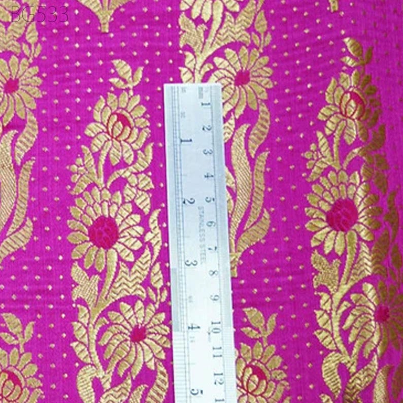 Magenta Brocade Fabric by the Yard Indian Wedding Dress Banarasi ...