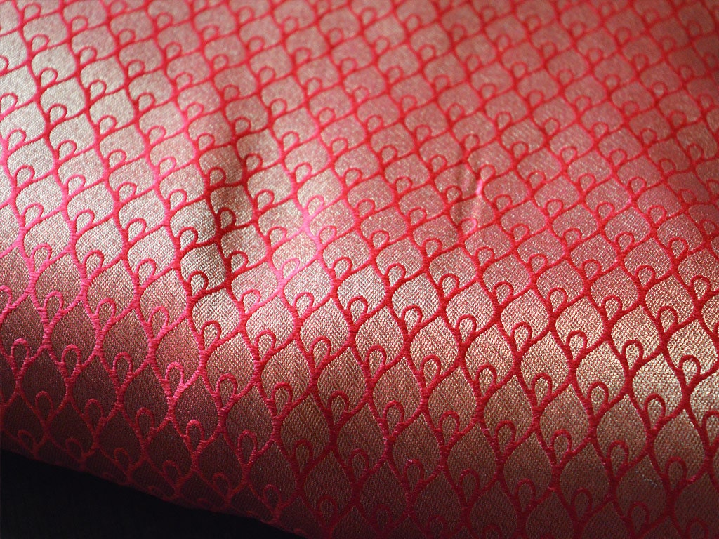 Carrot Red Brocade by the Yard Gold Leafs Motifs Pattern Art - Etsy