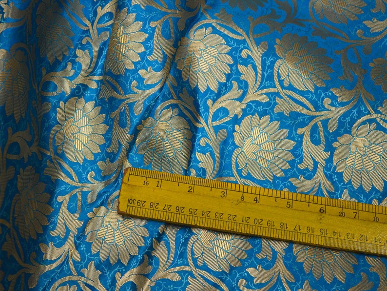 Turquoise Brocade Fabric by the Yard Indian Fabric Banarasi - Etsy India