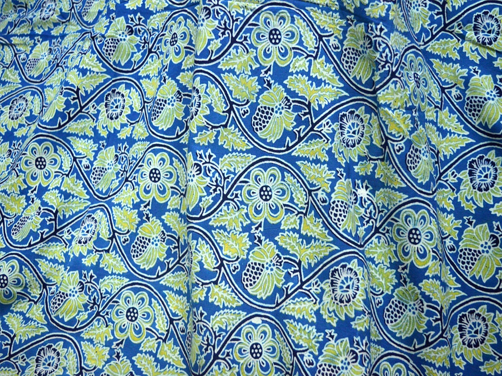 Blue Indian Floral Printed Summer Dresses Soft Cotton Fabric by Yard ...