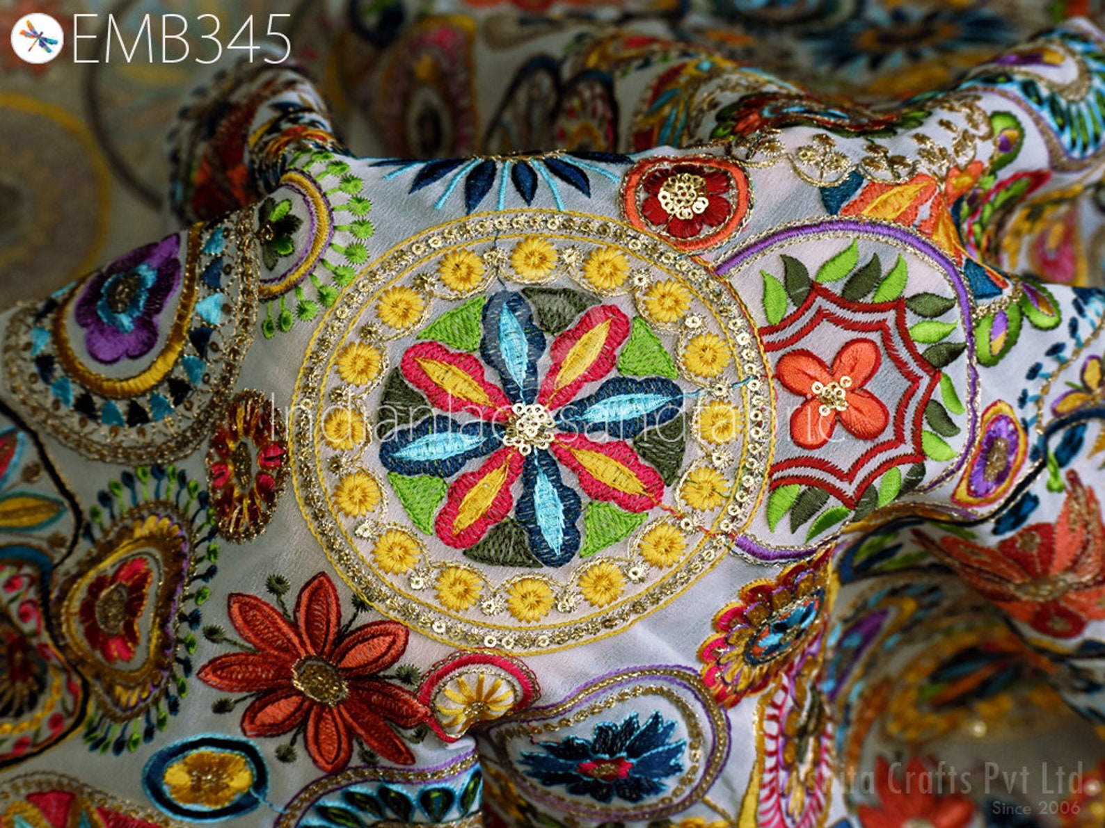 Buy Multicolor Indian Embroidered Fabric by the Yard Georgette Online ...