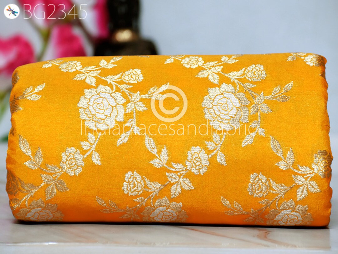 Indian Yellow Brocade by the Yard Banarasi Wedding Dresses Costumes ...