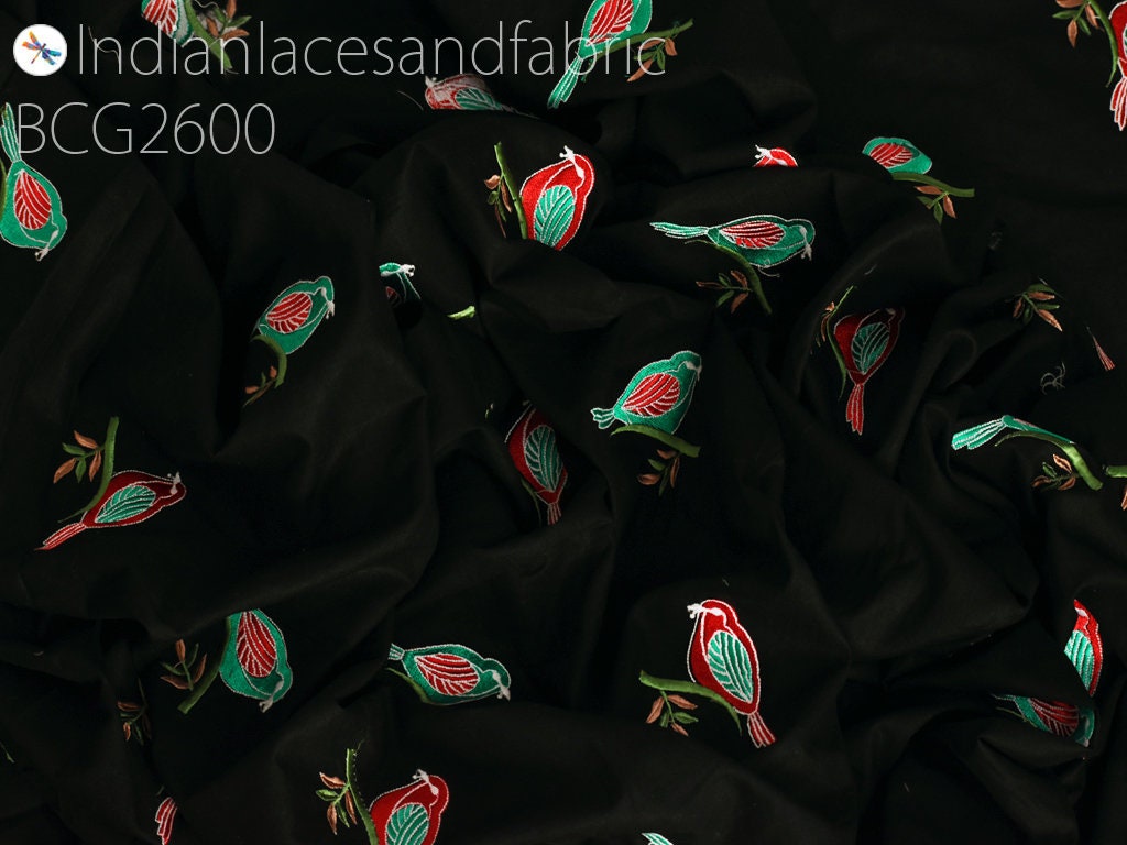 Black Indian Embroidered Cotton Fabric by the Yard Embroidery - Etsy