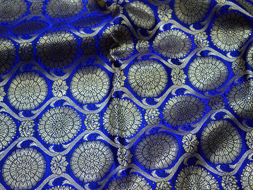 Home Décor Royal Blue Brocade Fabric by the Yard Banaras - Etsy