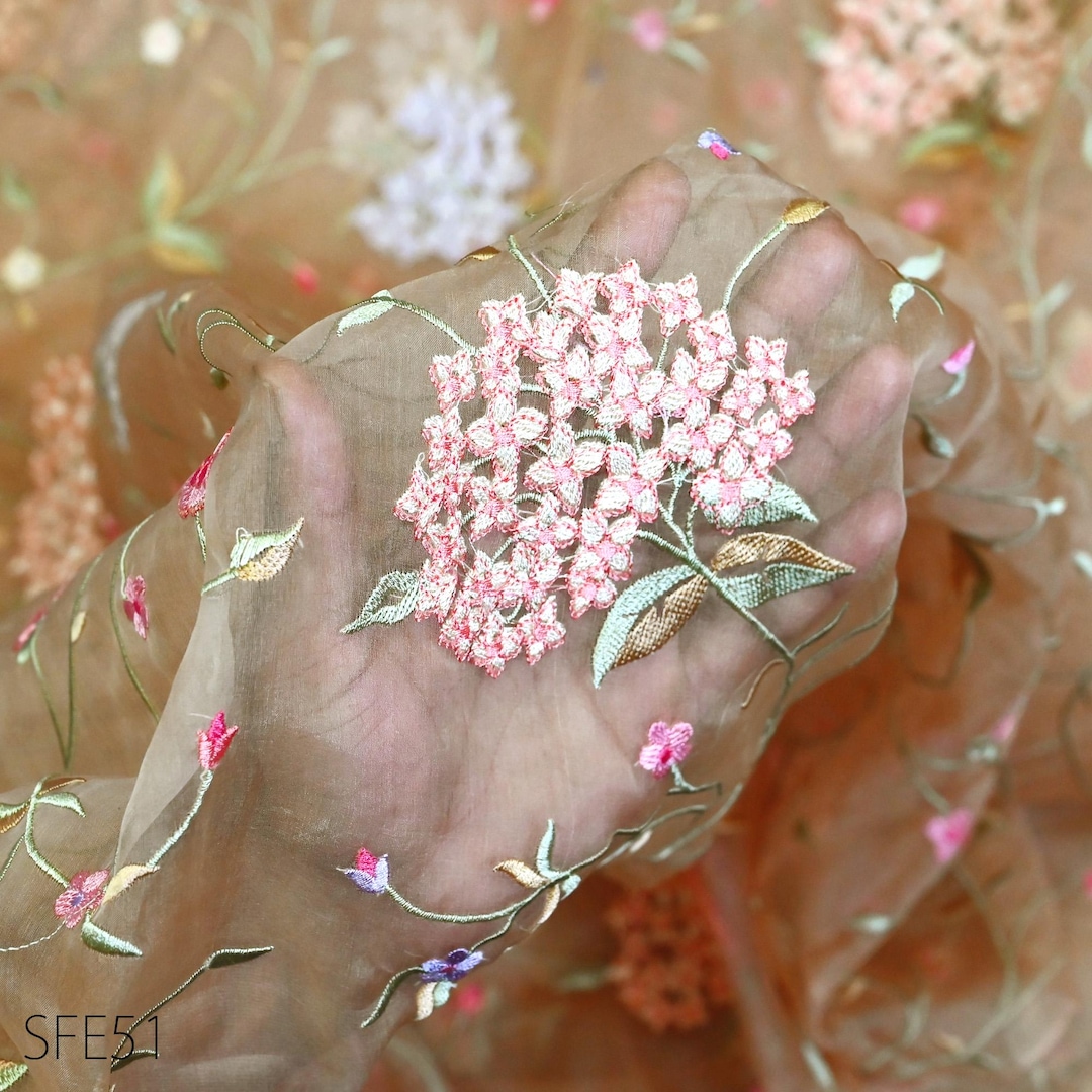 Pure Silk Organza Embroidered Fabric by the Yard Indian Embroidery ...