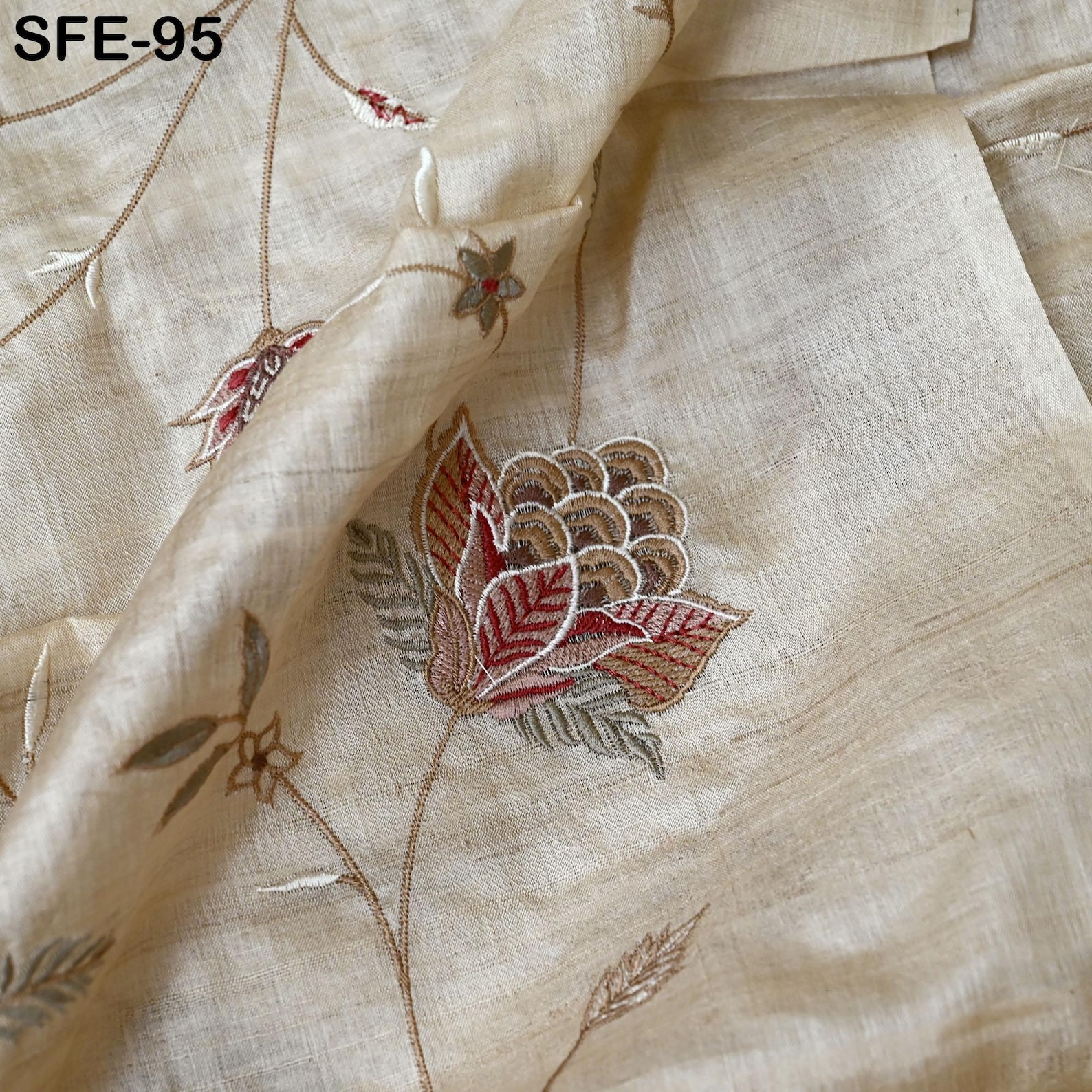 Pure Tussar Silk Embroidery Fabric by the Yard Indian Embroidered Raw ...
