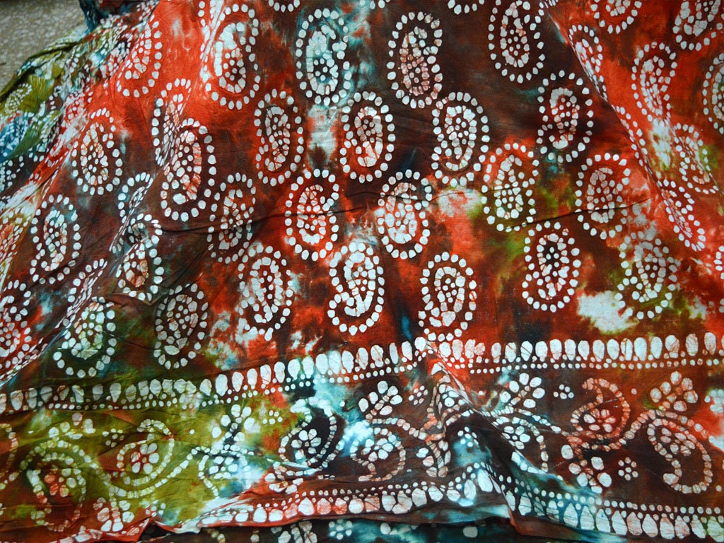 Orange Green Batik Print Cotton Fabric Sewing Crafting Indian - Etsy
