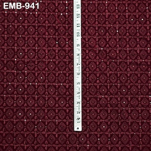 42 Maroon Indian Embroidered Velvet Fabric by the Yard Sewing DIY ...