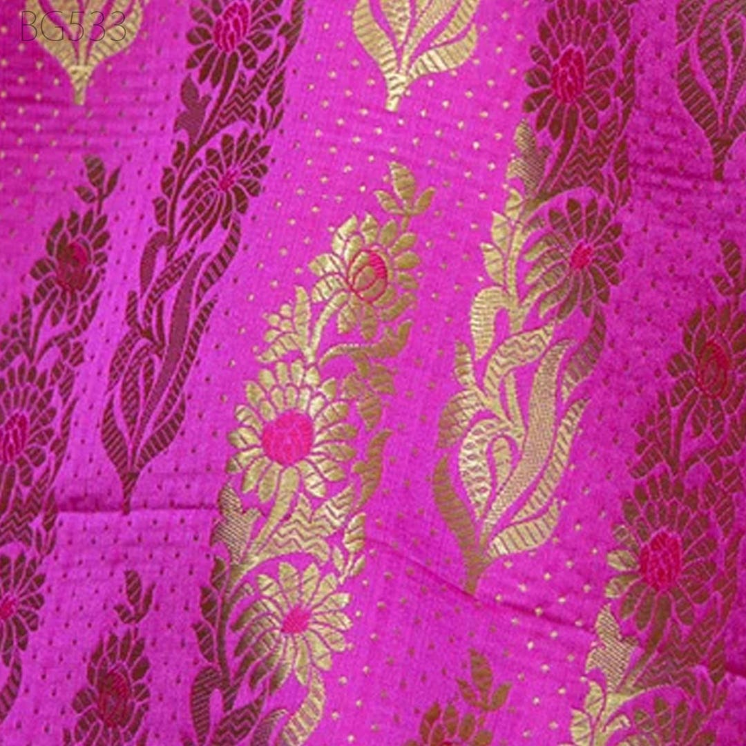 Magenta Brocade Fabric by the Yard Indian Wedding Dress Banarasi ...