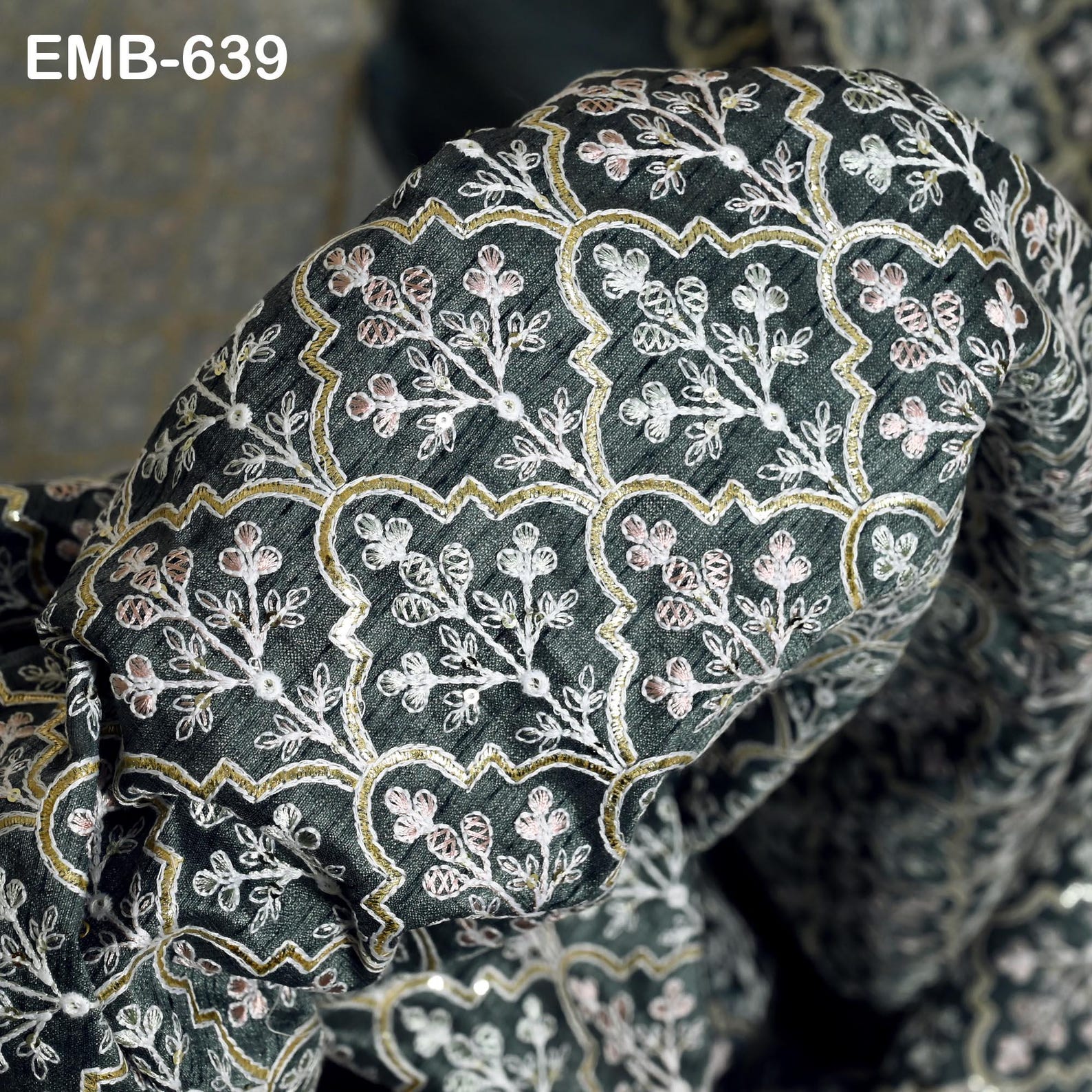 Buy Grey Embroidered Fabric by the Yard Sewing DIY Crafting Embroidery ...