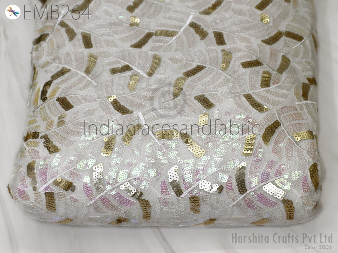 Sequin Embroidery Fabric by the Yard Indian White Georgette - Etsy