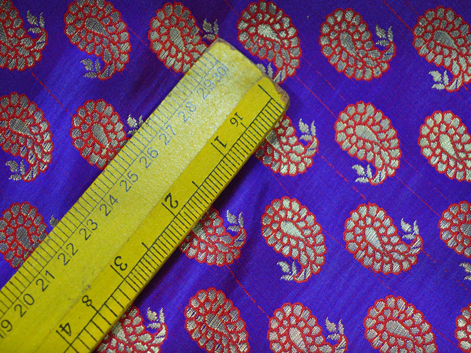 Blue Brocade Fabric By The Yard Banarasi Wedding Dress Indian Etsy